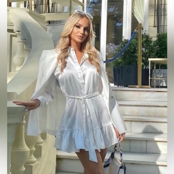Zara | Dresses | Zara Cream Satin Effect Belted Dress | Poshmark